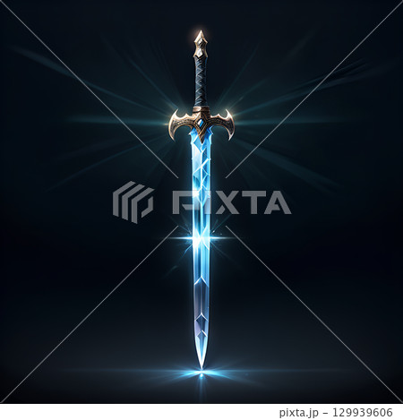 Stunning crystalline sword with glowing blue...のイラスト素材 [129939606] - PIXTA