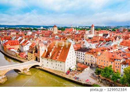 Regensburg city aerial panoramic view, Germanyの写真素材 [129952384] - PIXTA