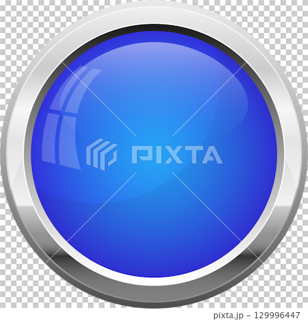 A glossy, blue button with a silver border,... - Stock Illustration ...