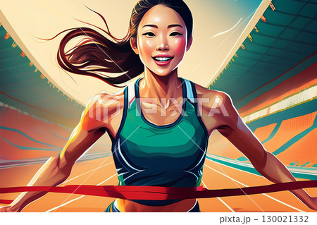 Female runner winning a track race breaking the...のイラスト素材 [130021332 ...