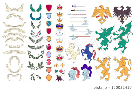 Cartoon Color Different Heraldic Symbols...のイラスト素材 [130021410] - PIXTA