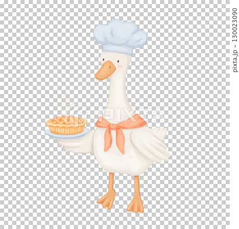 Watercolor cute baby chef goose character with...のイラスト素材 [130023090 ...