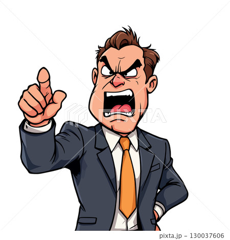 Angry businessman pointing finger and shoutingのイラスト素材 [130037606] - PIXTA