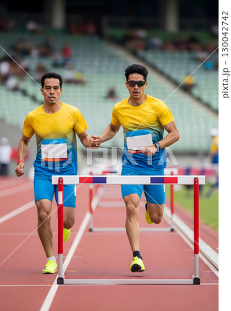 Two young male athletes in their 20s, a guide...のイラスト素材 [130042742] - PIXTA