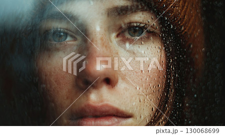 Face of a sad woman standing by a window,...のイラスト素材 [130068699] - PIXTA