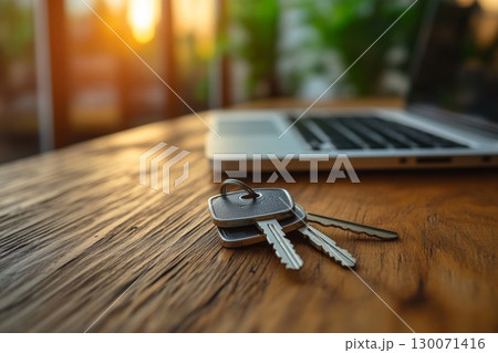 Keys On The Table With Laptopのイラスト素材 [130071416] - PIXTA