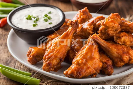 An American cuisine dish, the buffalo wing is a...のイラスト素材 [130072887 ...