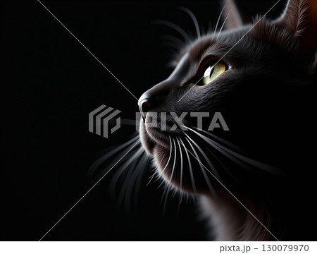 Dramatic Close Up of Black Cat Head Profile...のイラスト素材 [130079970] - PIXTA