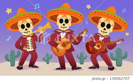 Skeleton musicians in colorful outfits joyfully...のイラスト素材 [130082707 ...