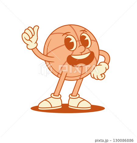 Smiling basketball ball cartoon character win...のイラスト素材 [130086886] - PIXTA