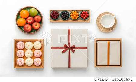 Celebrating Chuseok with traditional gifts and...のイラスト素材 [130102670 ...