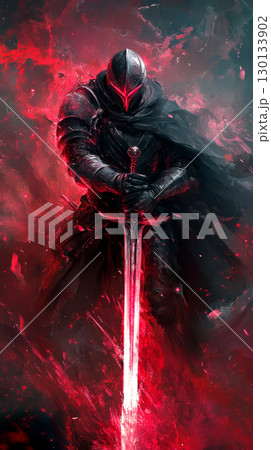 A mysterious knight wields a glowing sword,...のイラスト素材 [130133902] - PIXTA