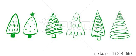 Set of Christmas tree doodles. Hand drawn green...のイラスト素材 [130141667 ...