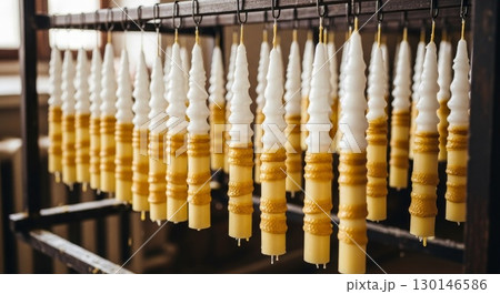 Traditional Handmade Candles Drying on Wooden Rackのイラスト素材 [130146586 ...