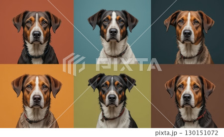 A Grid of Six Dog Portraits with Colorful...のイラスト素材 [130151072] - PIXTA