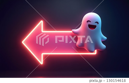 Neon arrow with happy ghost illustrationのイラスト素材 [130154618] - PIXTA