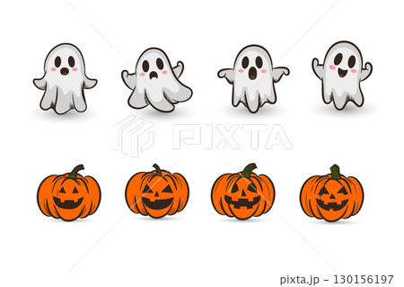 Smiling jack-o-lanterns and ghosts setのイラスト素材 [130156197] - PIXTA