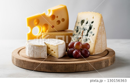 Artisanal cheese selection with swiss, brie,...のイラスト素材 [130156363] - PIXTA