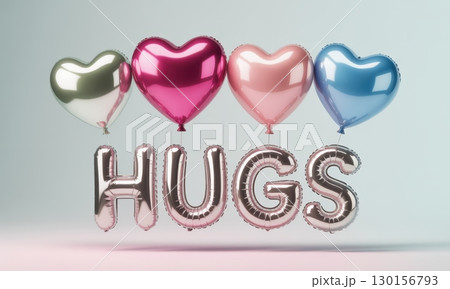 Colorful heart balloons and shiny HUGS letter...のイラスト素材 [130156793] - PIXTA
