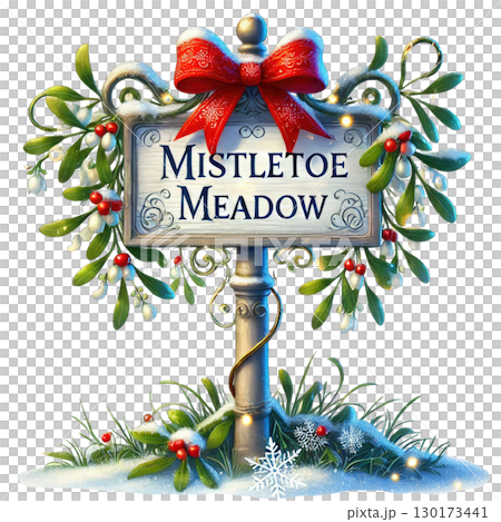Festive sign for Mistletoe Meadow, decorated...のイラスト素材 [130173441] - PIXTA