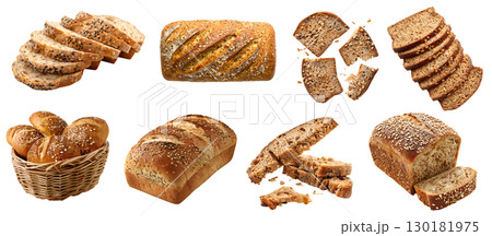 Multigrain bread bun loaf slice on transparent...のイラスト素材 [130181975 ...