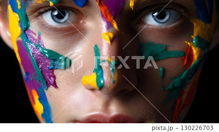 Colorful face made of paint splashes and...のイラスト素材 [130226703] - PIXTA