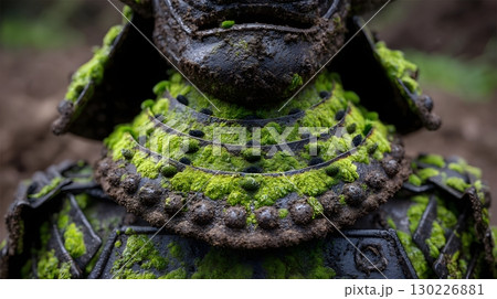 Moss-covered ancient samurai armor in a serene...のイラスト素材 [130226881 ...