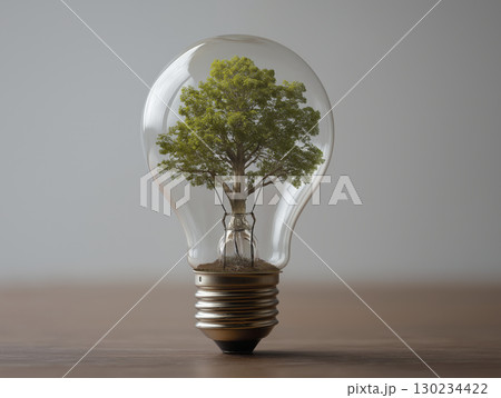 Light bulb with green tree inside placed on...のイラスト素材 [130234422] - PIXTA