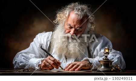 A man with a long white beard writing on a...のイラスト素材 [130249311] - PIXTA