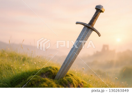 Ancient Sword With Rune Engravings Embedded In...のイラスト素材 [130263849 ...