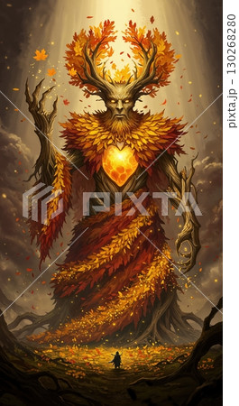 A colossal, ancient tree spirit with glowing...のイラスト素材 [130268280] - PIXTA