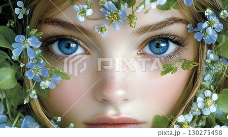 Captivating blue eyes framed by delicate...のイラスト素材 [130275458] - PIXTA