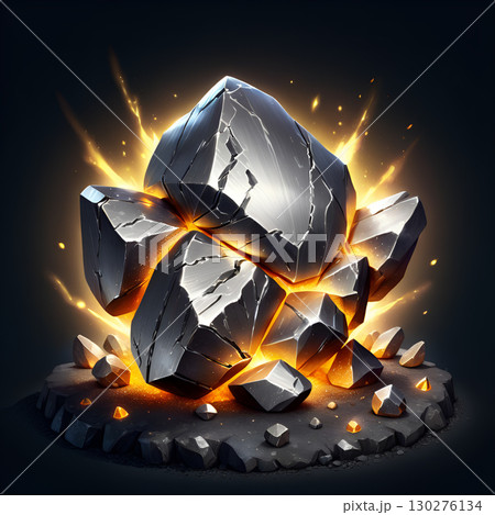Dramatic cluster of raw metal ore glowing with...のイラスト素材 [130276134 ...