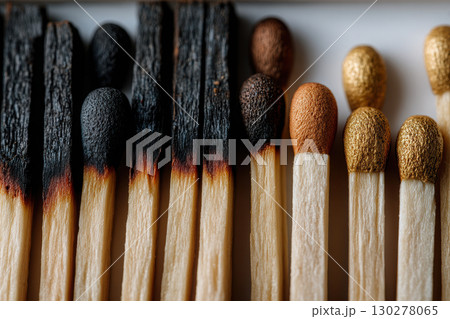 Burnt-out matches contrast with fresh ones on...のイラスト素材 [130278065] - PIXTA