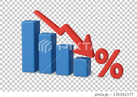 Blue bar chart red downward arrow percentage...のイラスト素材 [130302377] - PIXTA