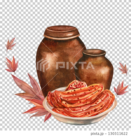 Kimchi in a bowl with cooking vats and Japanese...のイラスト素材 [130311622 ...