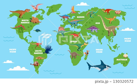 Prehistoric dinosaurs map infographics. Vector...のイラスト素材 [130320572 ...