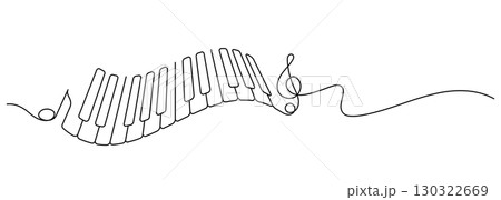 piano keyboard curve music notes one line...のイラスト素材 [130322669] - PIXTA