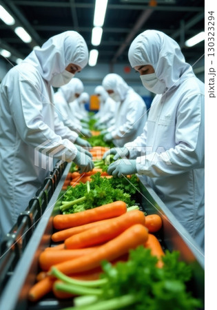 Food factory workers selecting carrots and...のイラスト素材 [130323294] - PIXTA