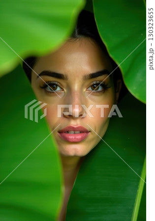 Beautiful woman hiding and posing behind...のイラスト素材 [130323655] - PIXTA