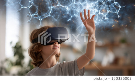 Child using virtual reality headset for...のイラスト素材 [130326002] - PIXTA