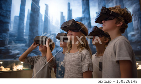 Child using virtual reality headset for...のイラスト素材 [130326148] - PIXTA