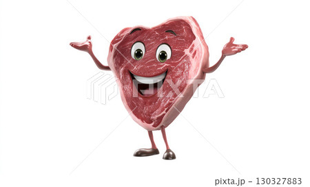 Meat steak with a cheerful face 3d character,...のイラスト素材 [130327883] - PIXTA
