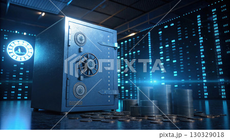 cyber safe vault glowing in bright blue lights,...のイラスト素材 [130329018 ...