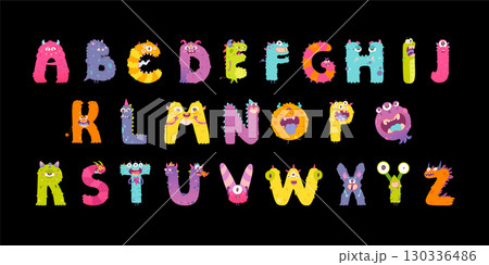Cute monster alphabet font. Colorful letters...のイラスト素材 [130336486] - PIXTA