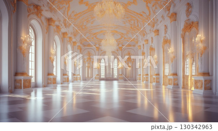 White palace baroque hall with golden accents...のイラスト素材 [130342963] - PIXTA