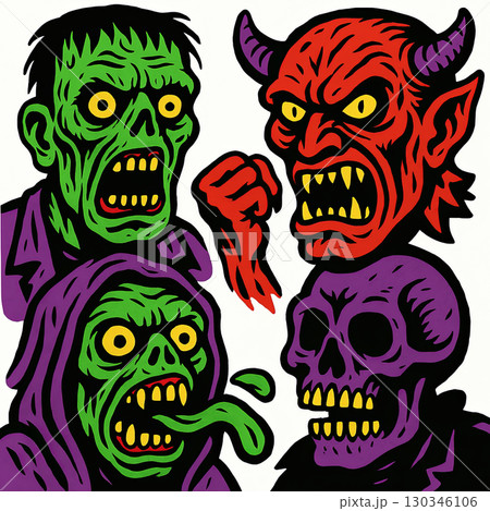 Colorful zombie, demon, skull, and monster...のイラスト素材 [130346106] - PIXTA