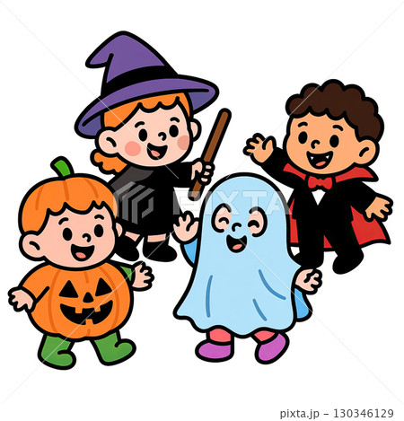 Children Halloween costumes pumpkin witch ghost...のイラスト素材 [130346129 ...