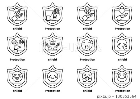 A set of 12 shields with different expressions...のイラスト素材 [130352364 ...