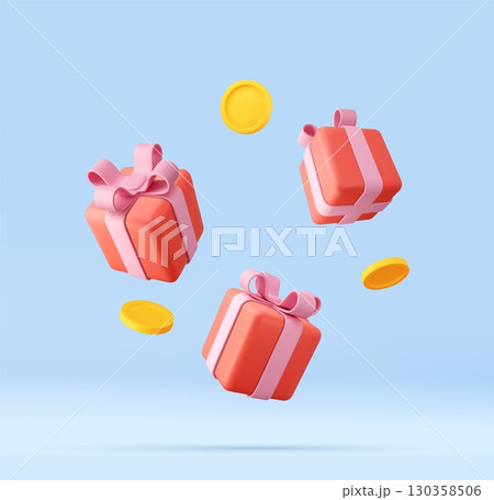 3D gift boxes with coins for rewards.のイラスト素材 [130358506] - PIXTA